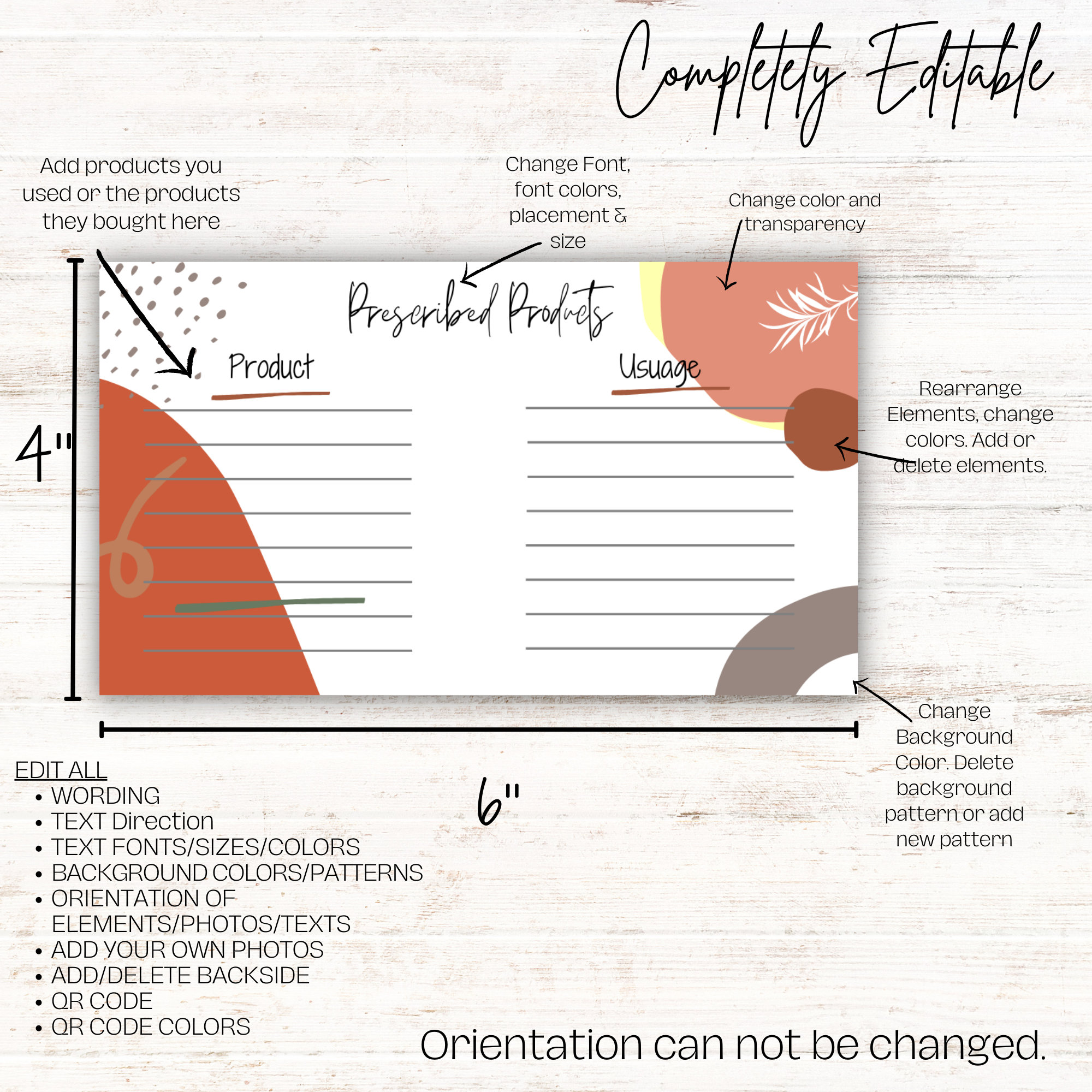 Hair Prescription Card, Product Infor Card, 6x4 Salon Client ...