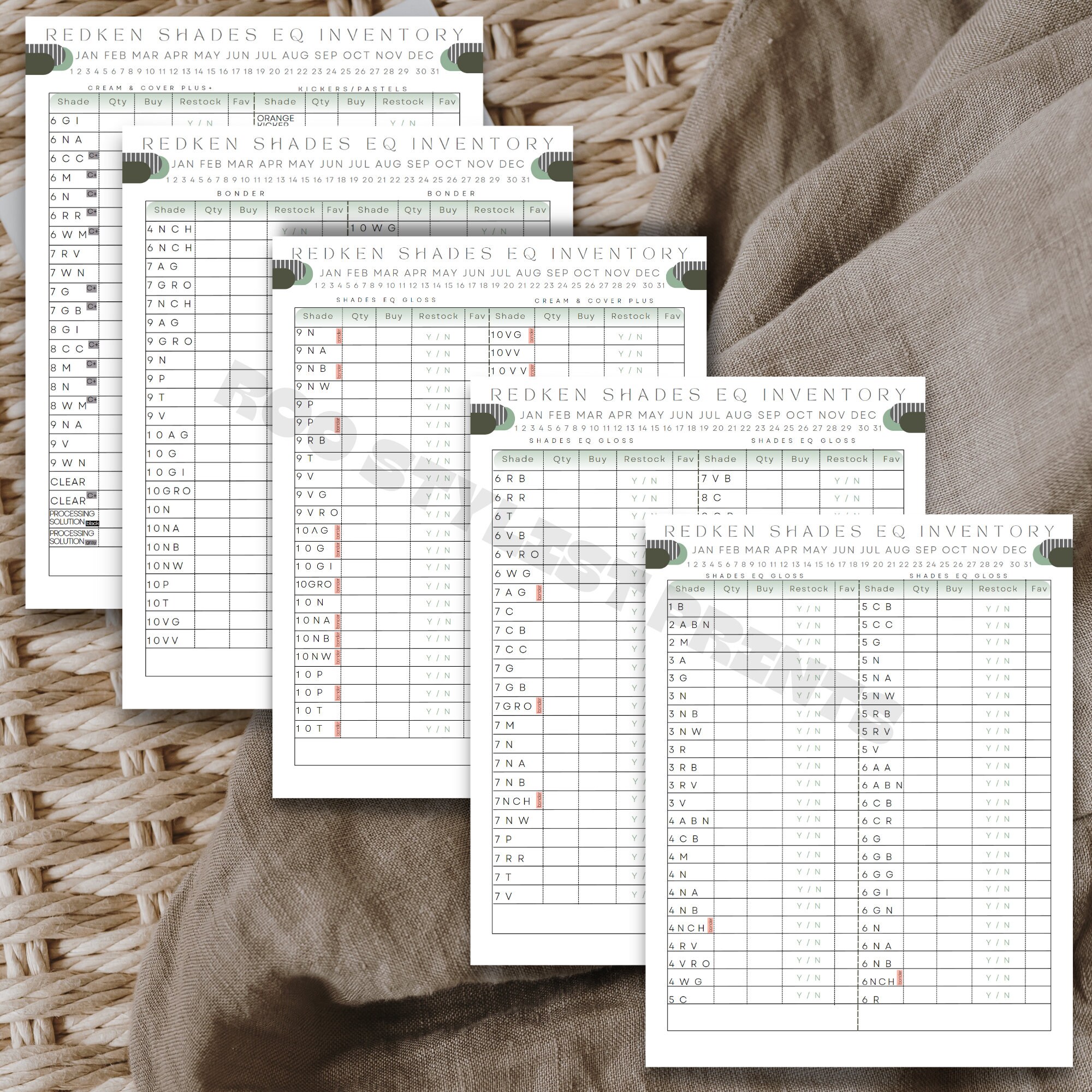 Shades EQ Color Inventory List: Hairstylist Organizer (digital Download ...