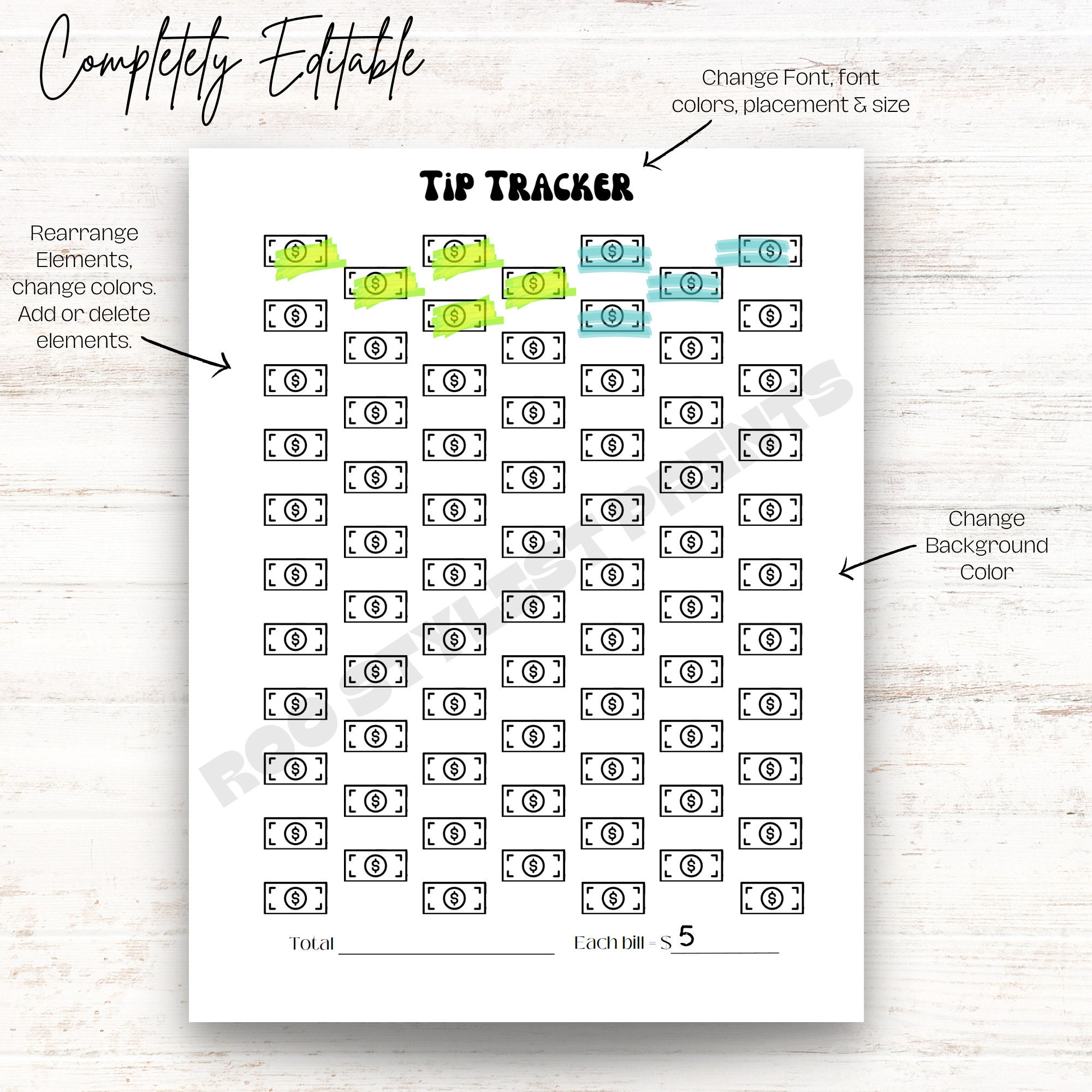 Salon Tip Tracker Spreadsheet, Finance Pages, Color in Budget Chart ...