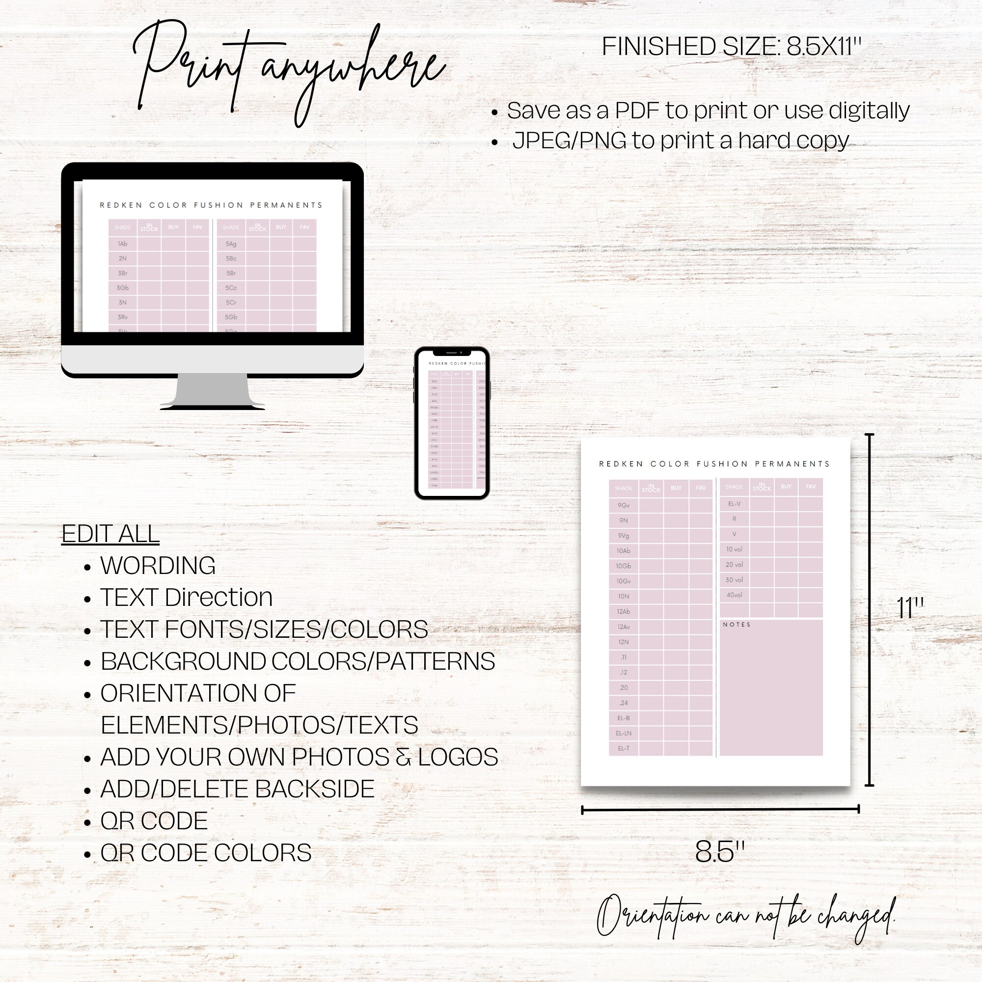 Redken Color Fusion Inventory List Template (PDF & JPEG) - Etsy