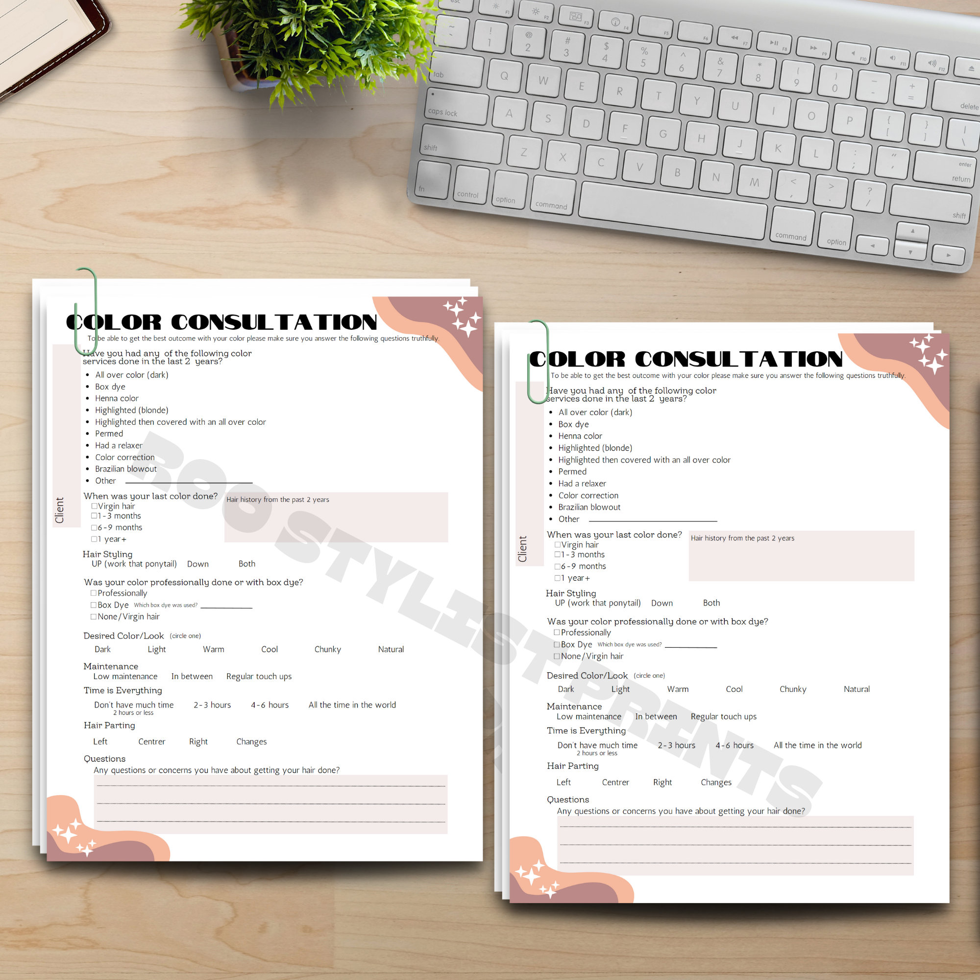 Color Consultation Form for Hairstylists, Salon Forms, Digital Download ...