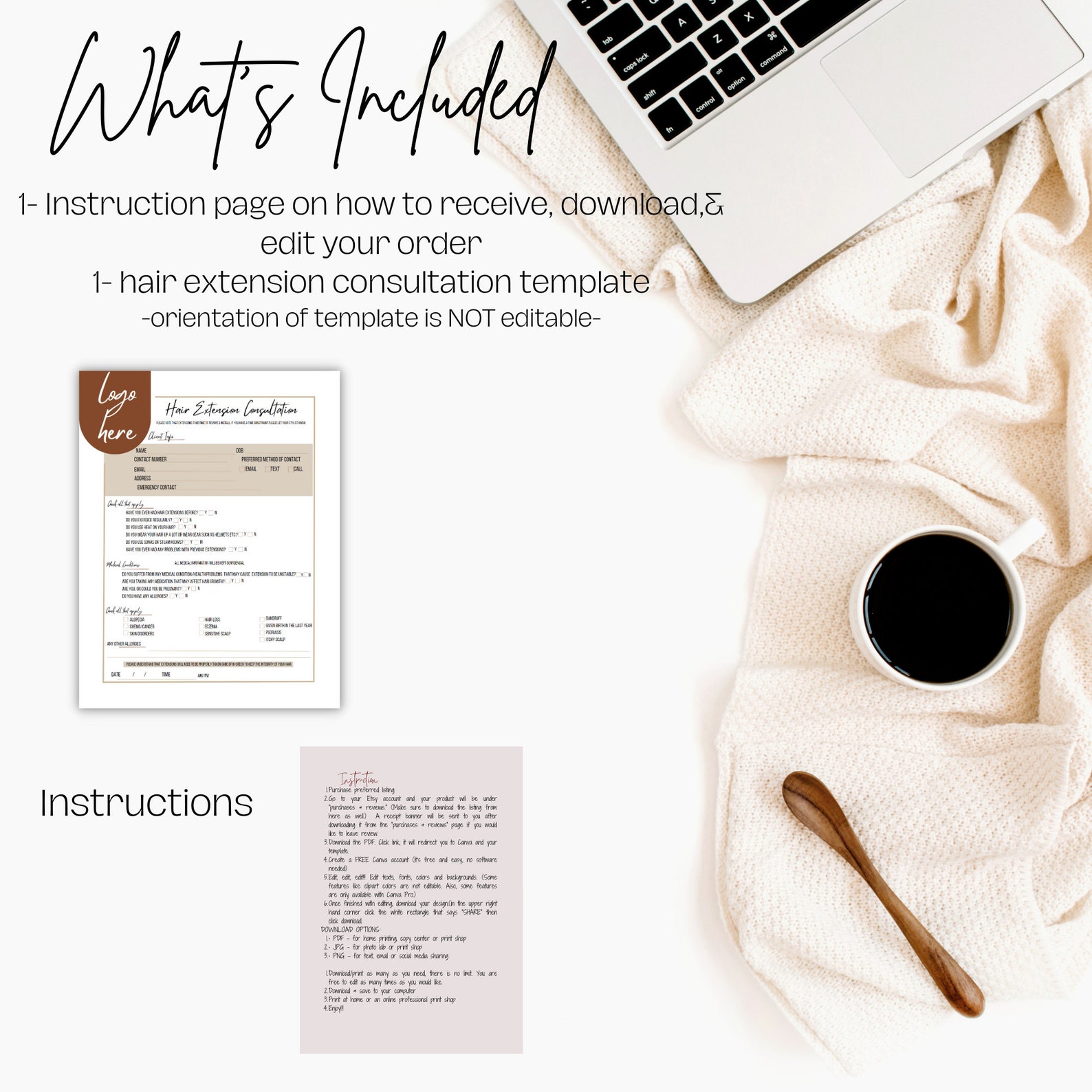Hair Extension Consultation Form: Salon Client Template (digital ...