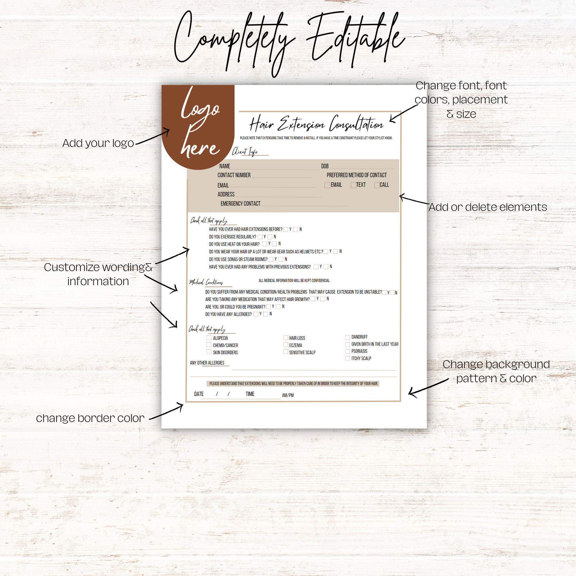 Hair Extension Consultation Form: Salon Client Template (digital ...
