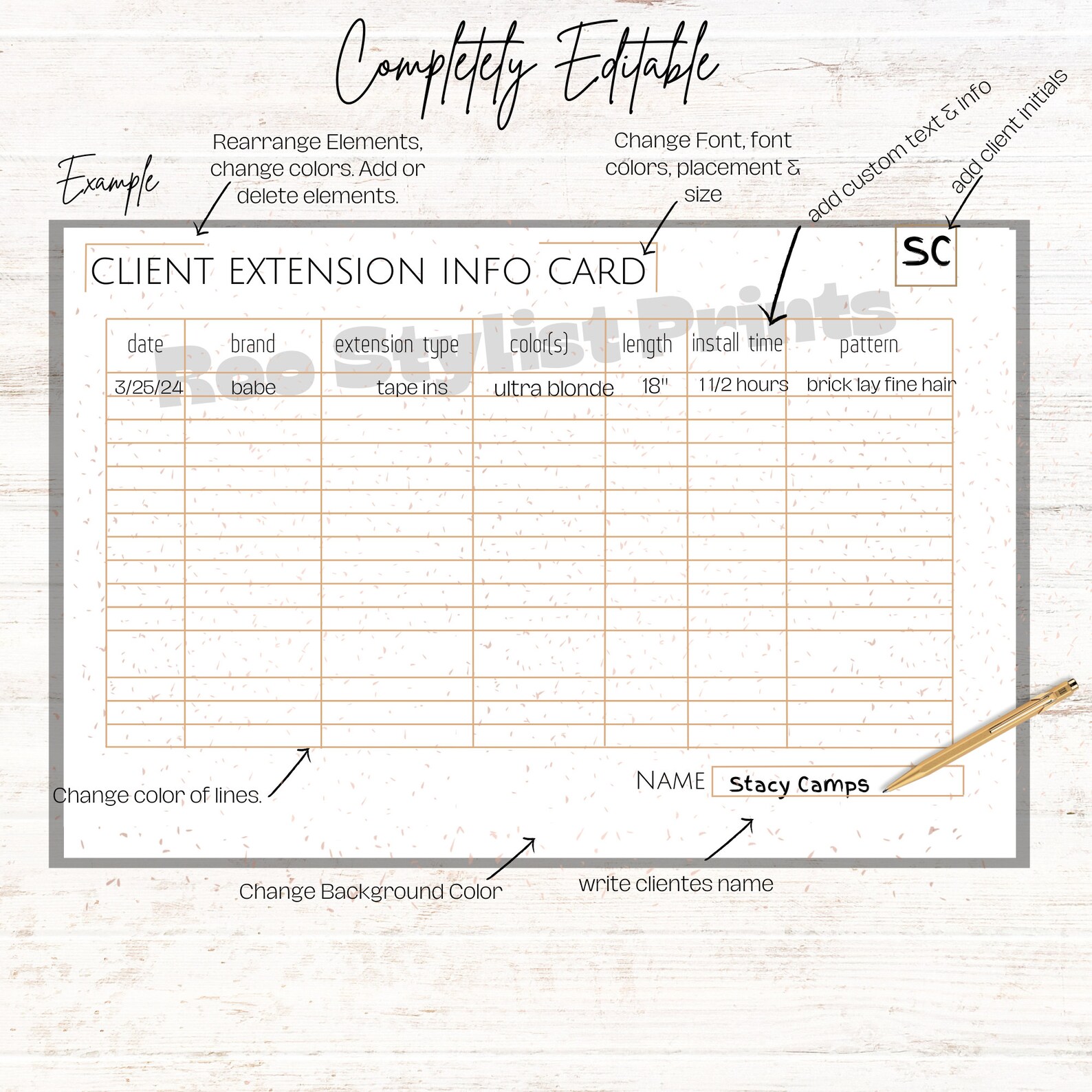 Salon Client Intake Form, Client History Template, Client Record ...