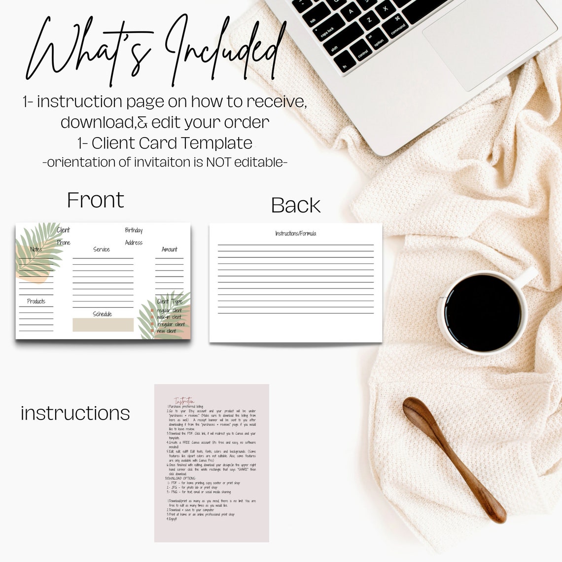 Client Record Card for Clients, Salon Client History, Digital Download ...