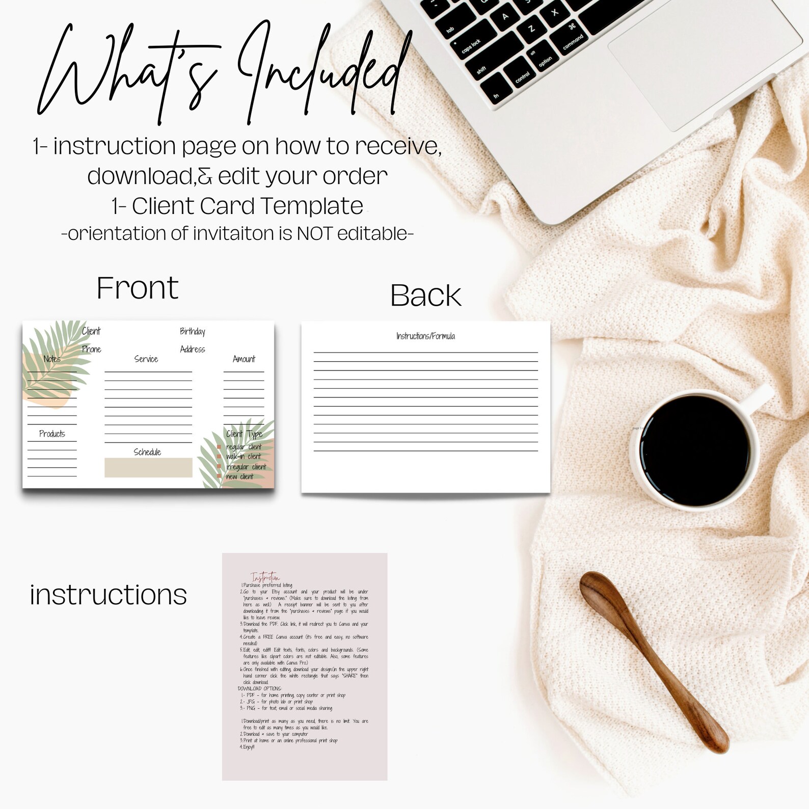 Client Record Card for Clients, Salon Client History, Digital Download ...