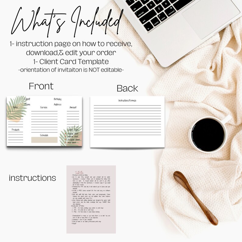 Client Record Card for Clients, Salon Client History, Digital Download ...