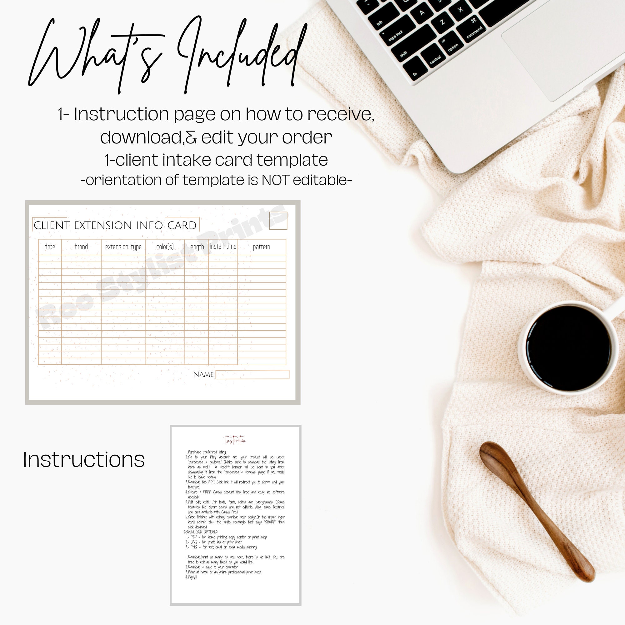 Salon Client Intake Form, Client History Template, Client Record ...