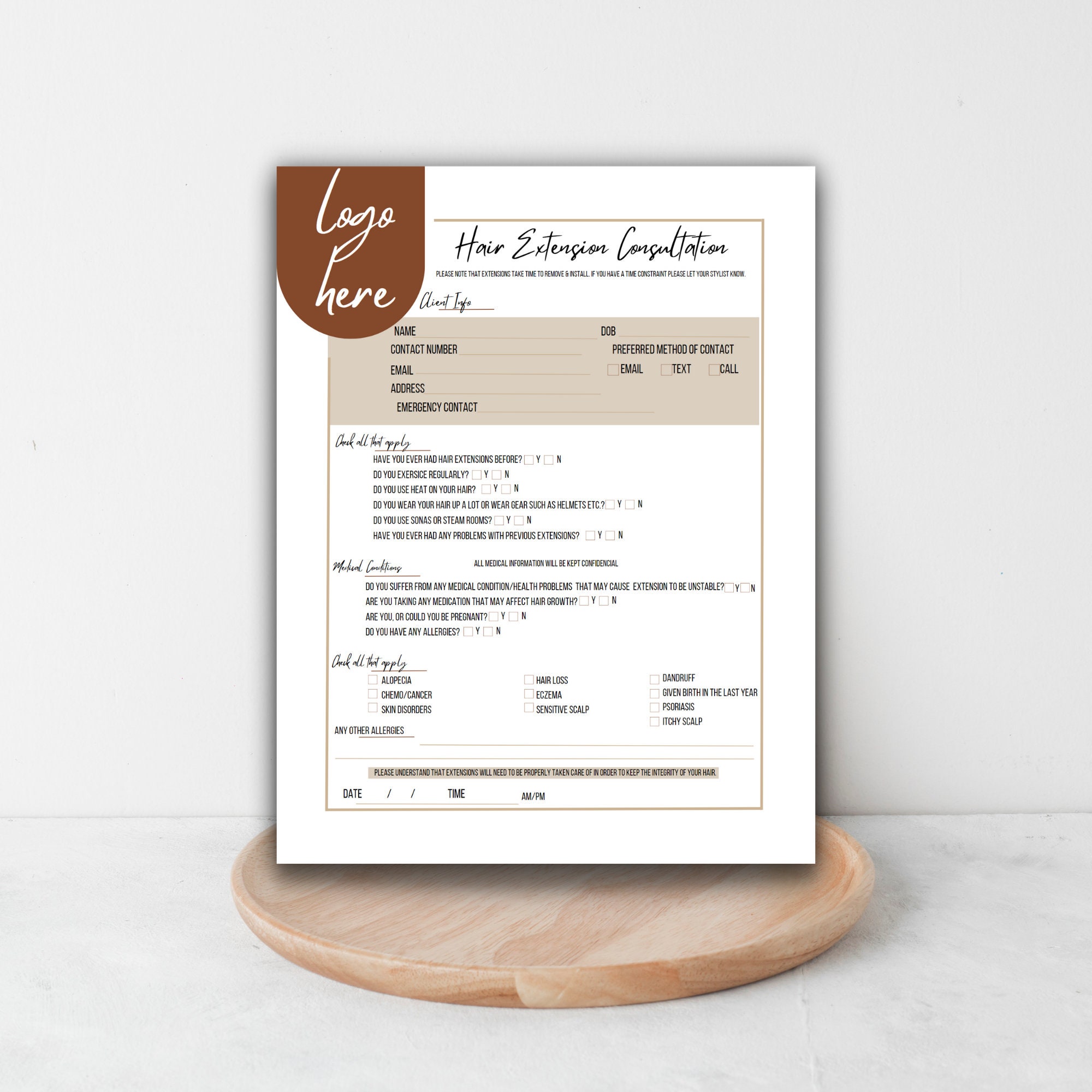 Hair Extension Consultation Form: Salon Client Template (digital ...