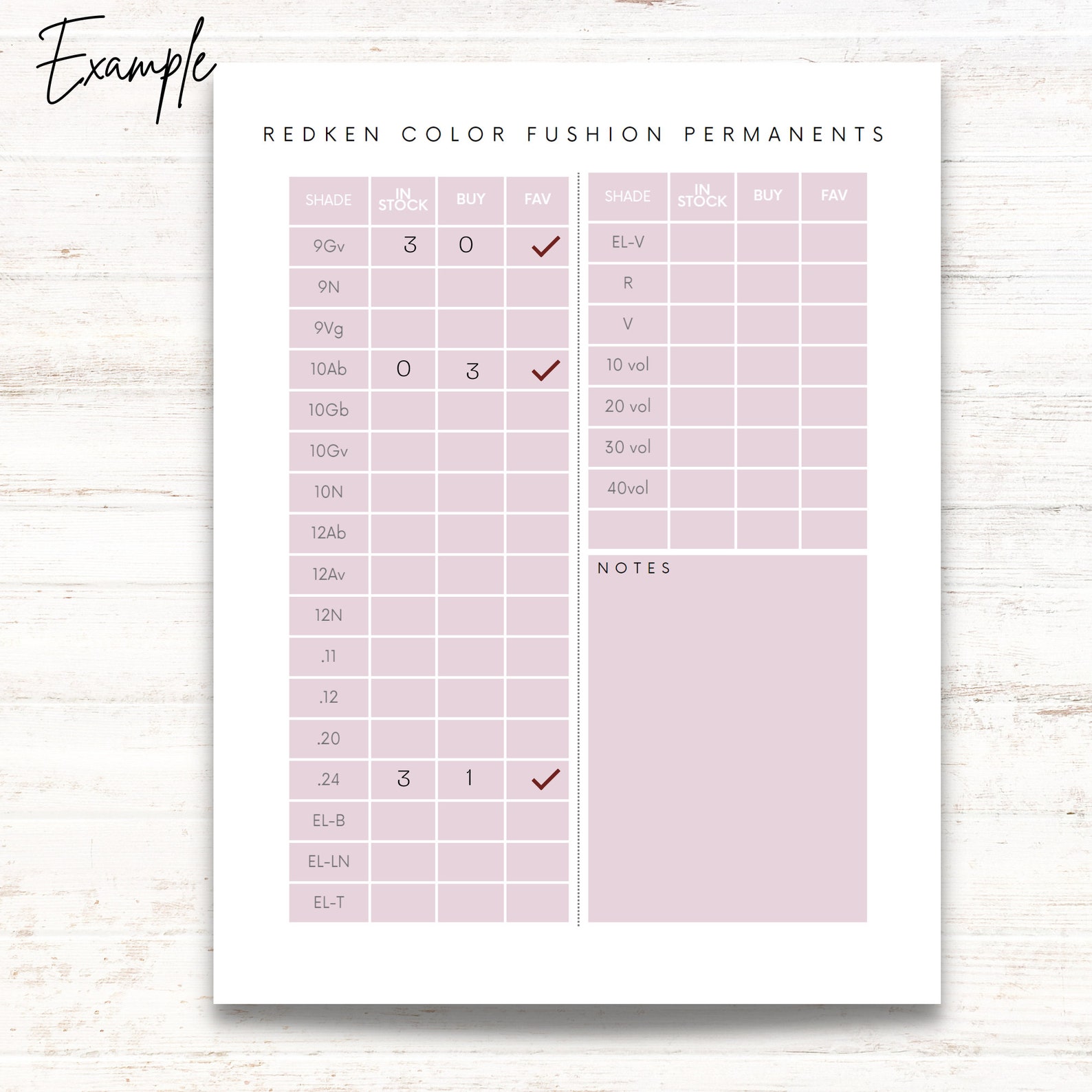 Redken Color Fusion Inventory List Template (PDF & JPEG) - Etsy