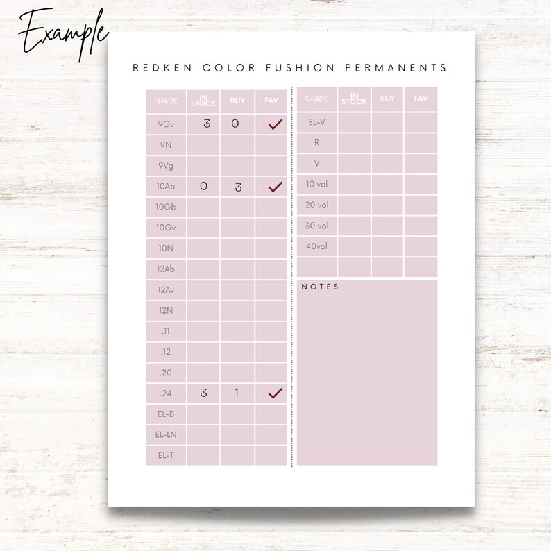 Redken Color Fusion Inventory List Template (PDF & JPEG) - Etsy