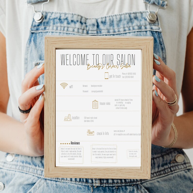 Salon Welcome Check in Sign Template, Guest Arrival Info ,digital ...