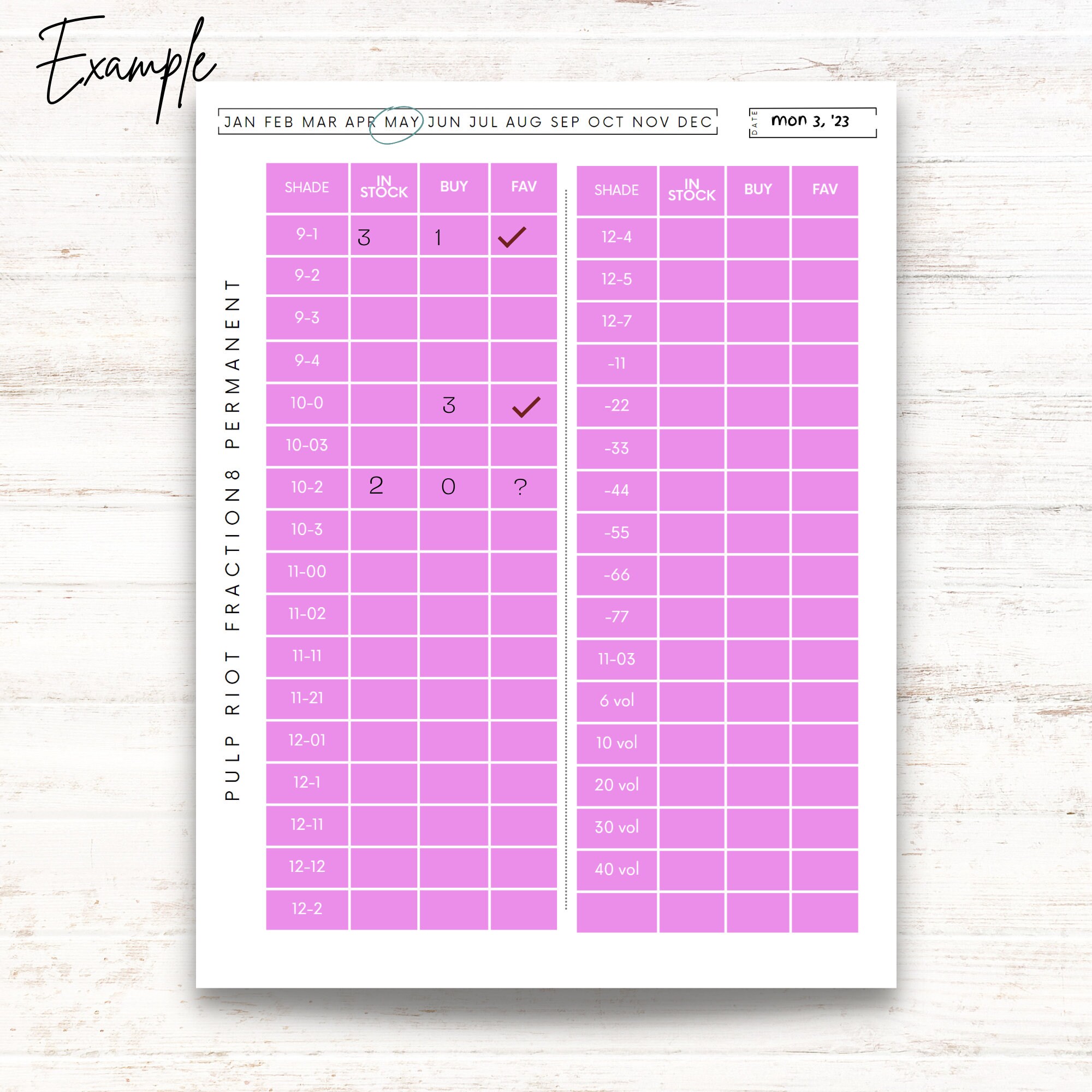 Pulp Riot & Fraction8 Color Inventory Tracker – Stylist Printable Sheet ...