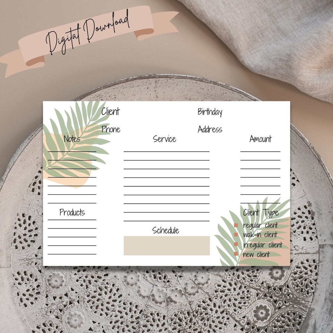Client Record Card for Clients, Salon Client History, Digital Download ...