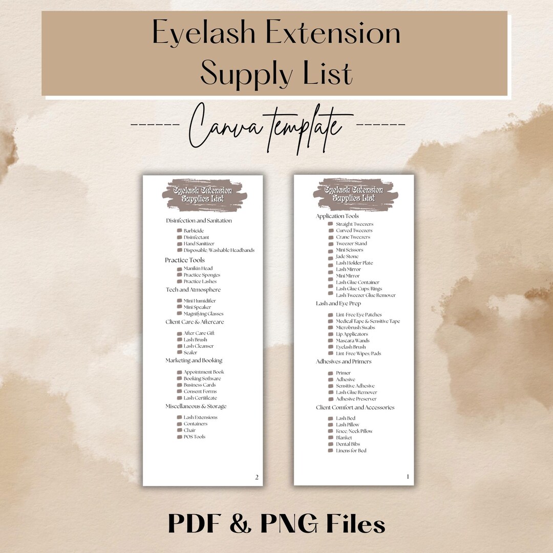 Eyelash Extension Supplies Checklist: Lash Beginner Template (digital ...