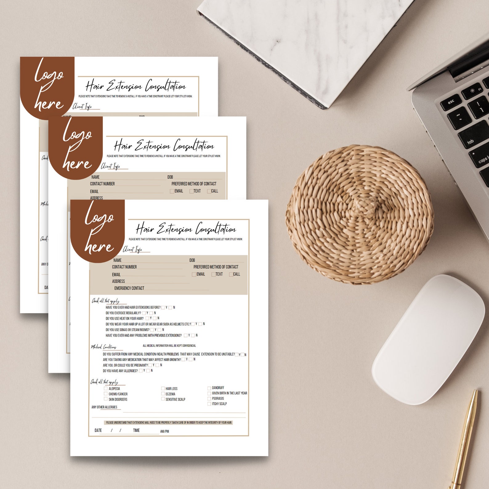 Hair Extension Consultation Form: Salon Client Template (digital ...