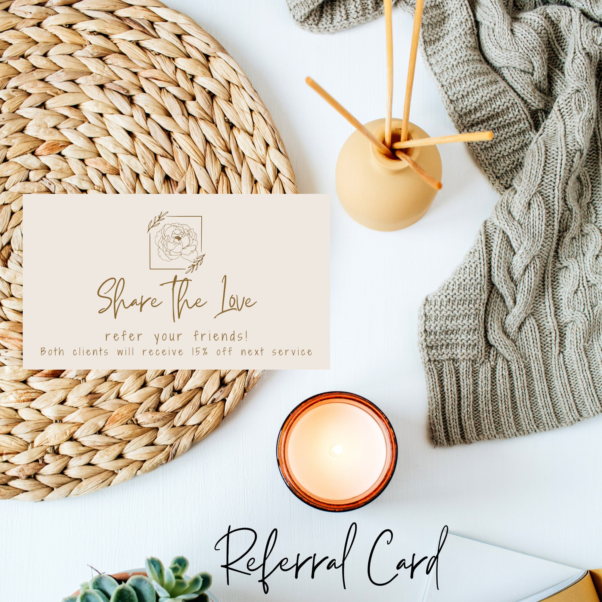 Editable Salon Referral Card, Referral Punch Card Soft Pink Refer a ...