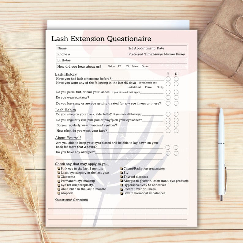 Eyelash Extension Questionnaire Template for Lash Client History ...