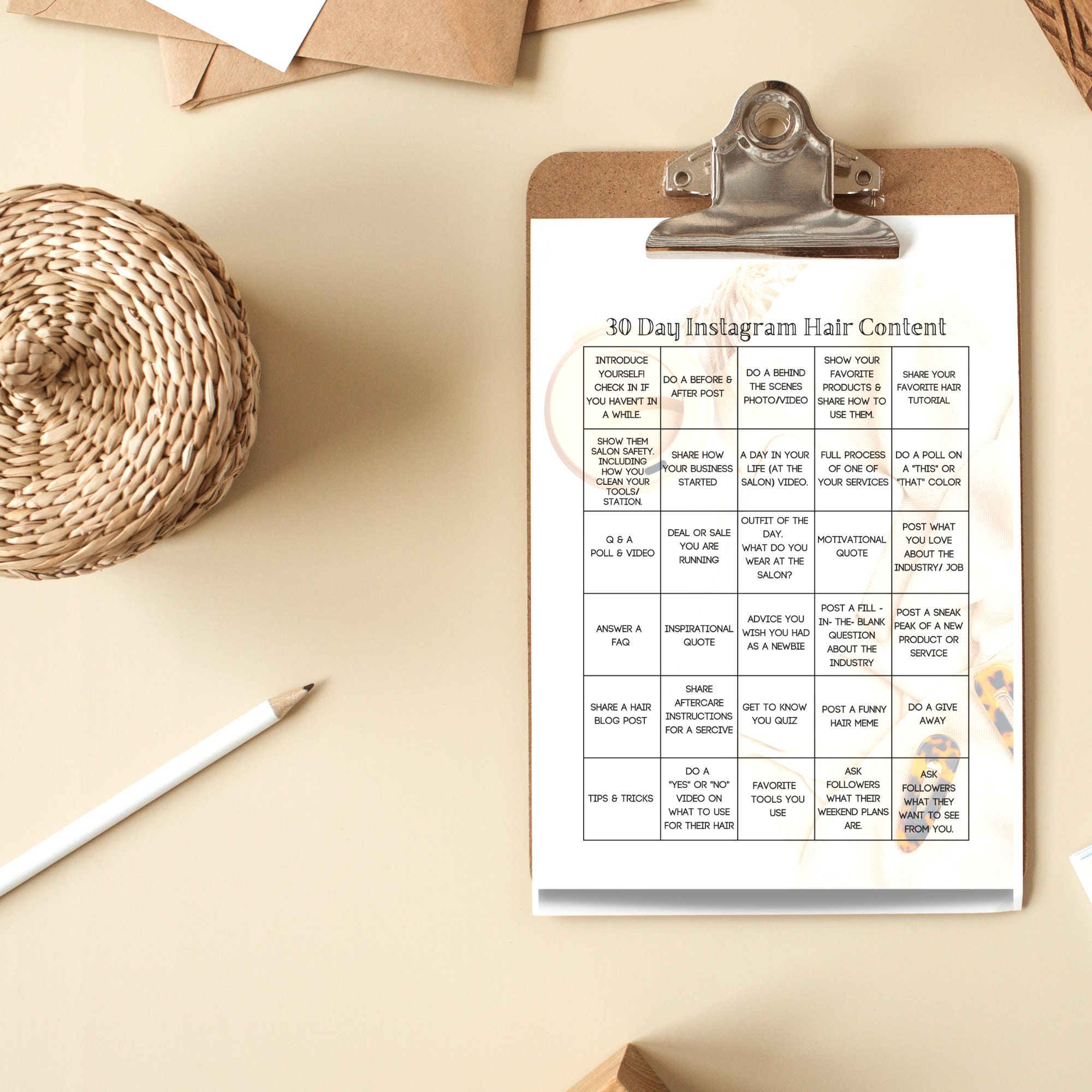 30 Day Instagram Social Media Content Template for Salons Posting Ideas ...