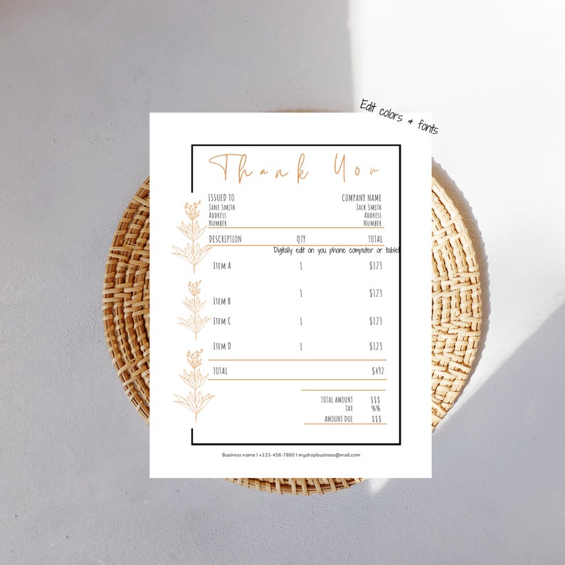 Editable Small Business Invoice Template: Printable Billing Receipt ...