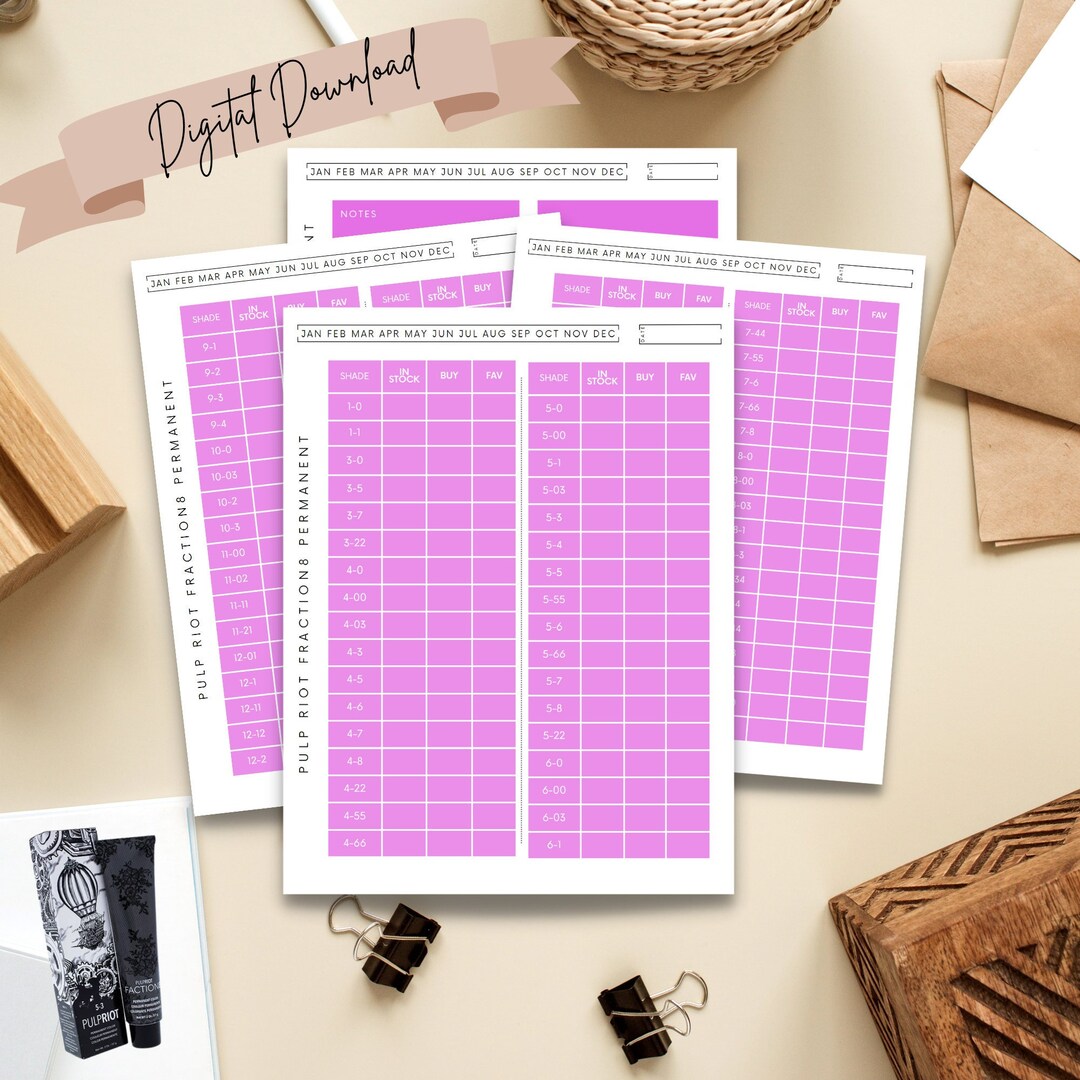 Pulp Riot & Fraction8 Color Inventory Tracker – Stylist Printable Sheet ...