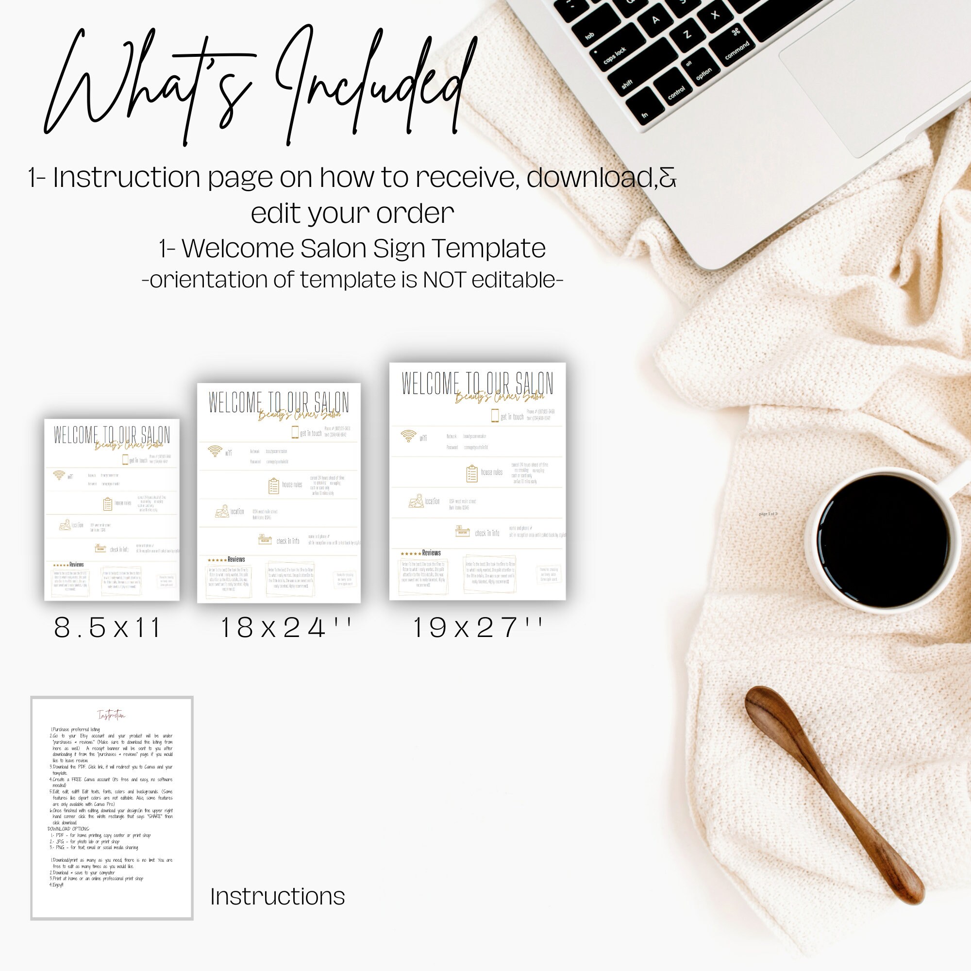 Salon Welcome Check in Sign Template, Guest Arrival Info ,digital ...