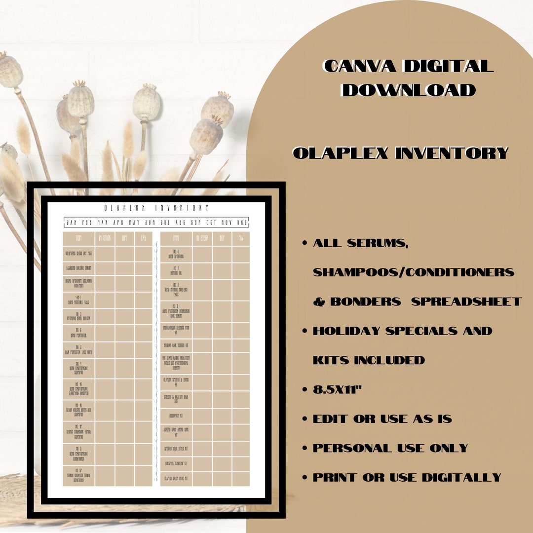 Olaplex Inventory Spreadsheet, Salon Inventory, Retail Tracker, Digital ...