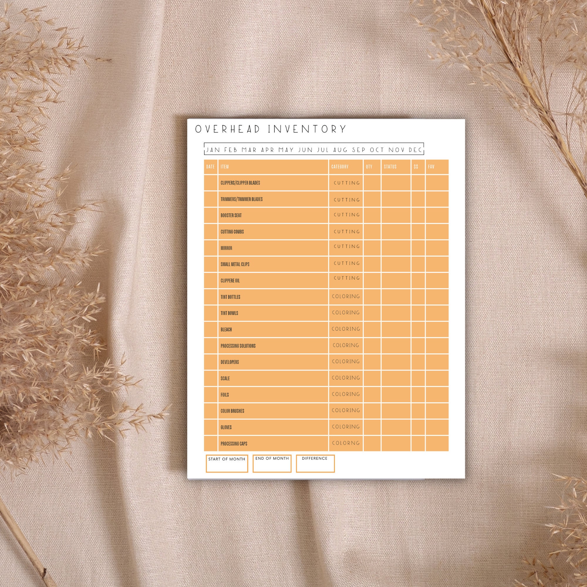 Salon Inventory Management Template Digital Supplies Tracker ...