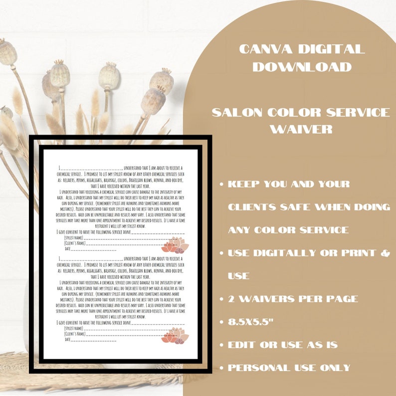 Hair Salon Chemical Service Waiver Digital Download Consent Form ...