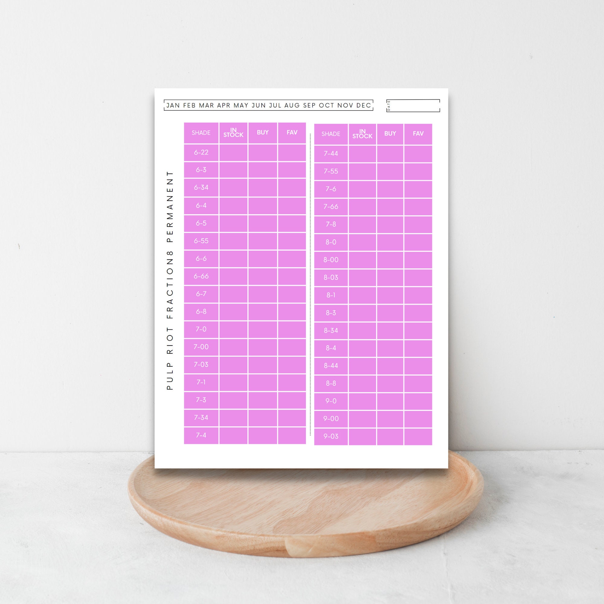 Pulp Riot & Fraction8 Color Inventory Tracker – Stylist Printable Sheet ...