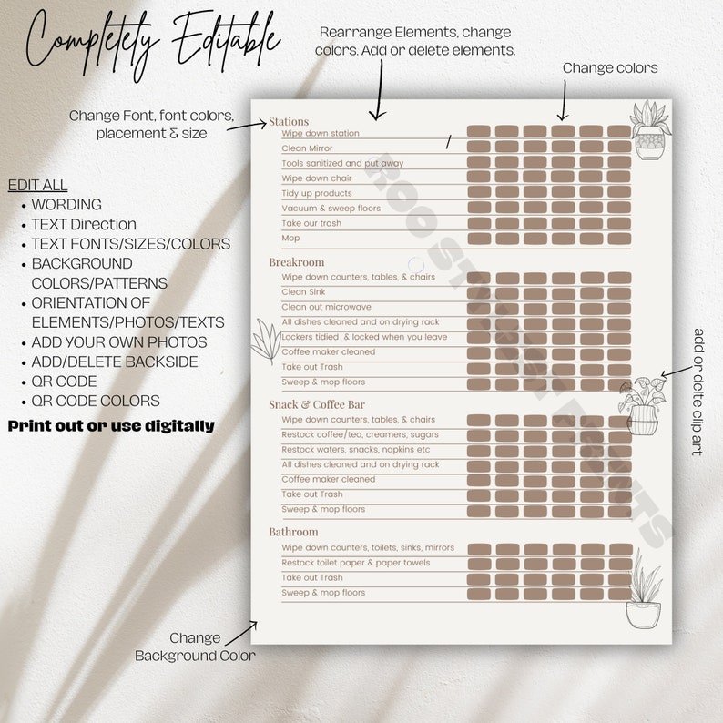 Cleaning Checklist Printable for Salons & Salon Owners, Digital ...