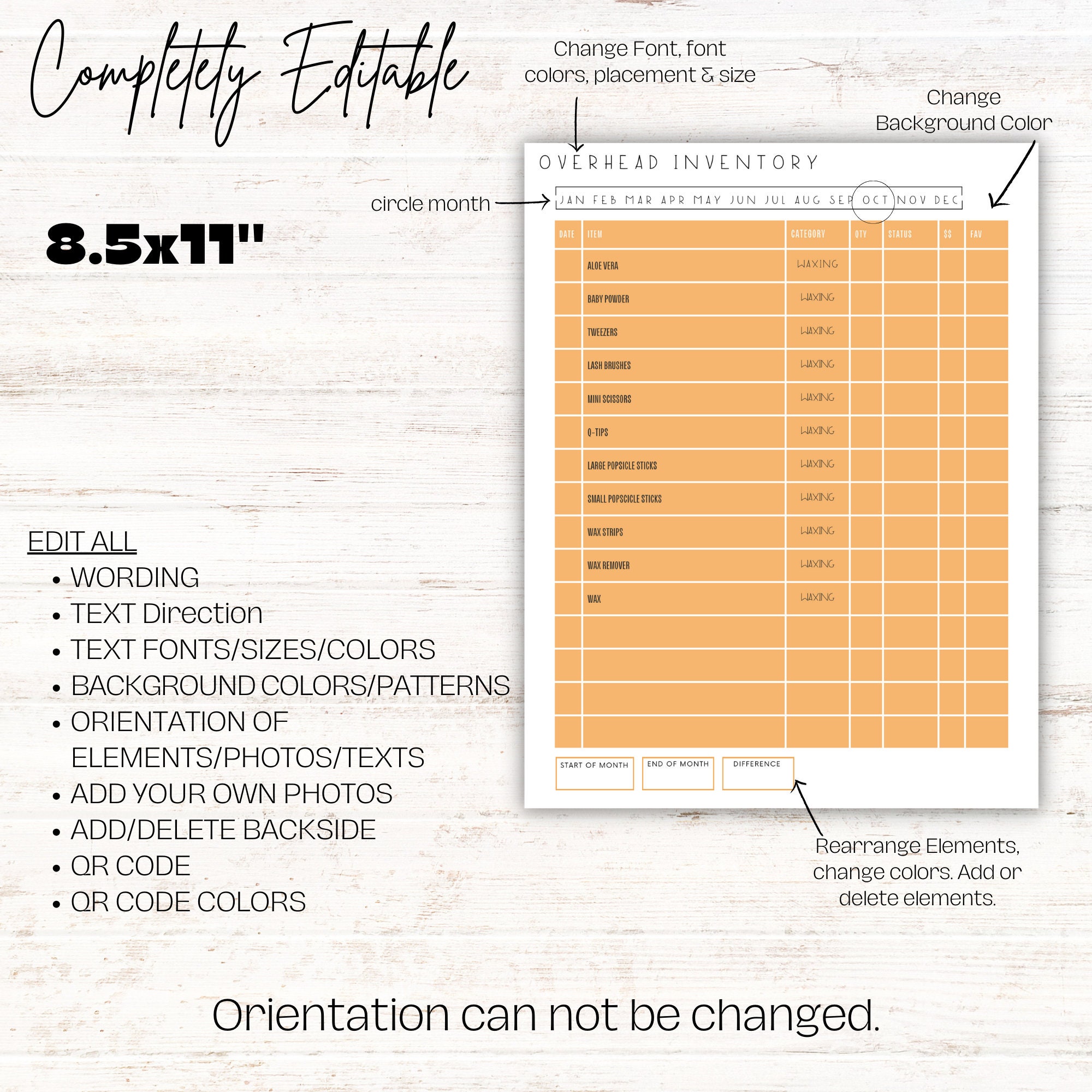 Salon Overhead Inventory Salon Tracker Template for Small Business ...