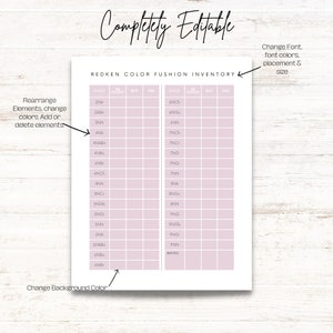 Redken Color Fusion Inventory List Template (PDF & JPEG) - Etsy