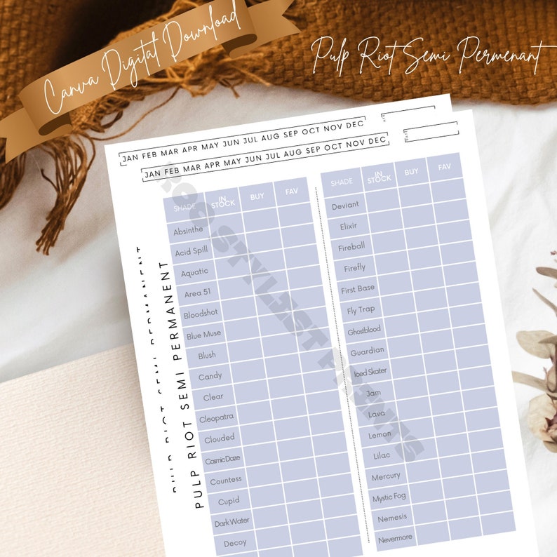 Pulp Riot Semi-permanent Inventory List, Inventory Tracker Template ...