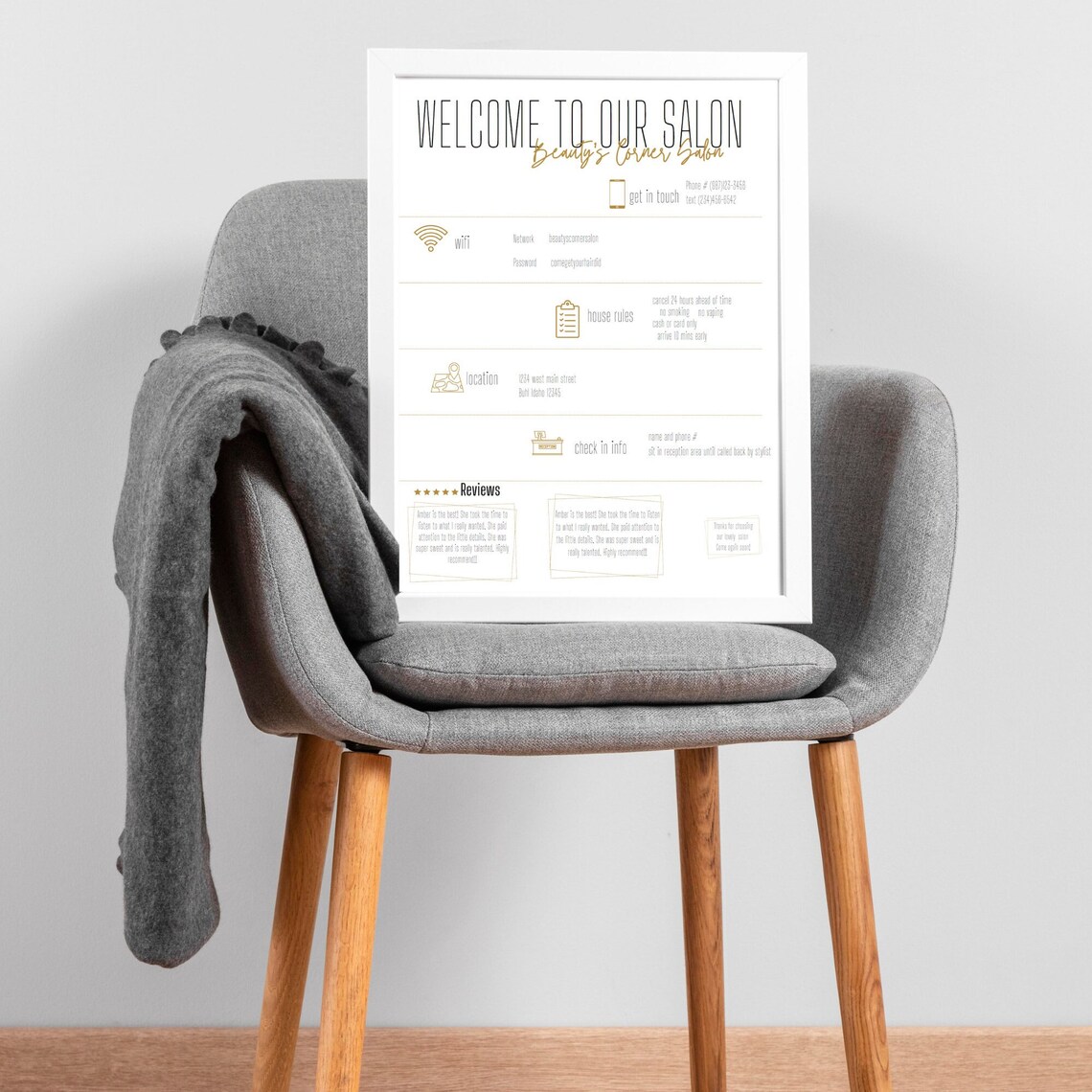 Salon Welcome Check in Sign Template, Guest Arrival Info ,digital ...