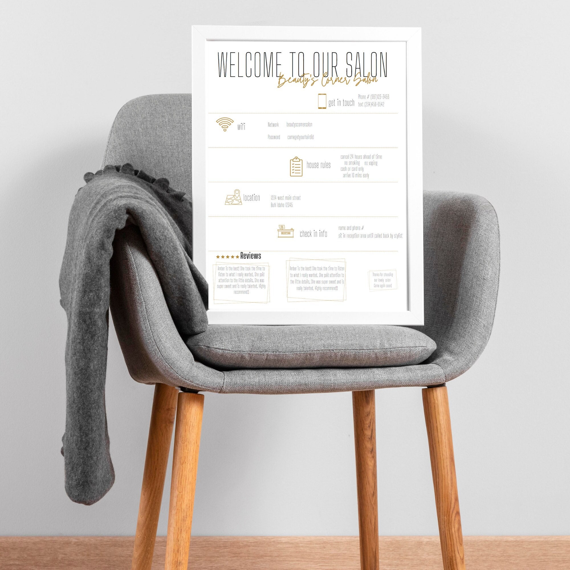 Salon Welcome Check in Sign Template, Guest Arrival Info ,digital ...