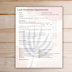 Eyelash Extension Questionnaire Template for Lash Client History ...