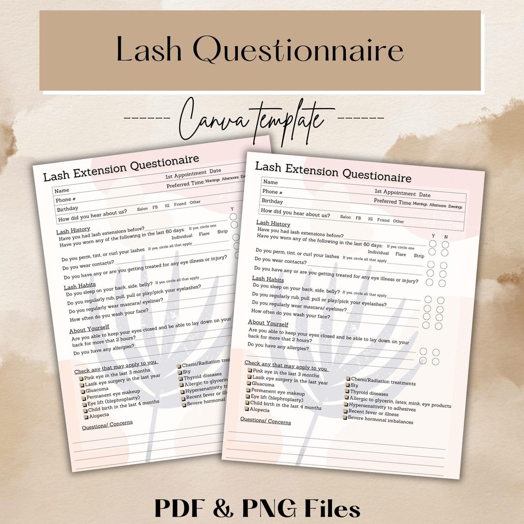 Eyelash Extension Questionnaire Template for Lash Client History ...