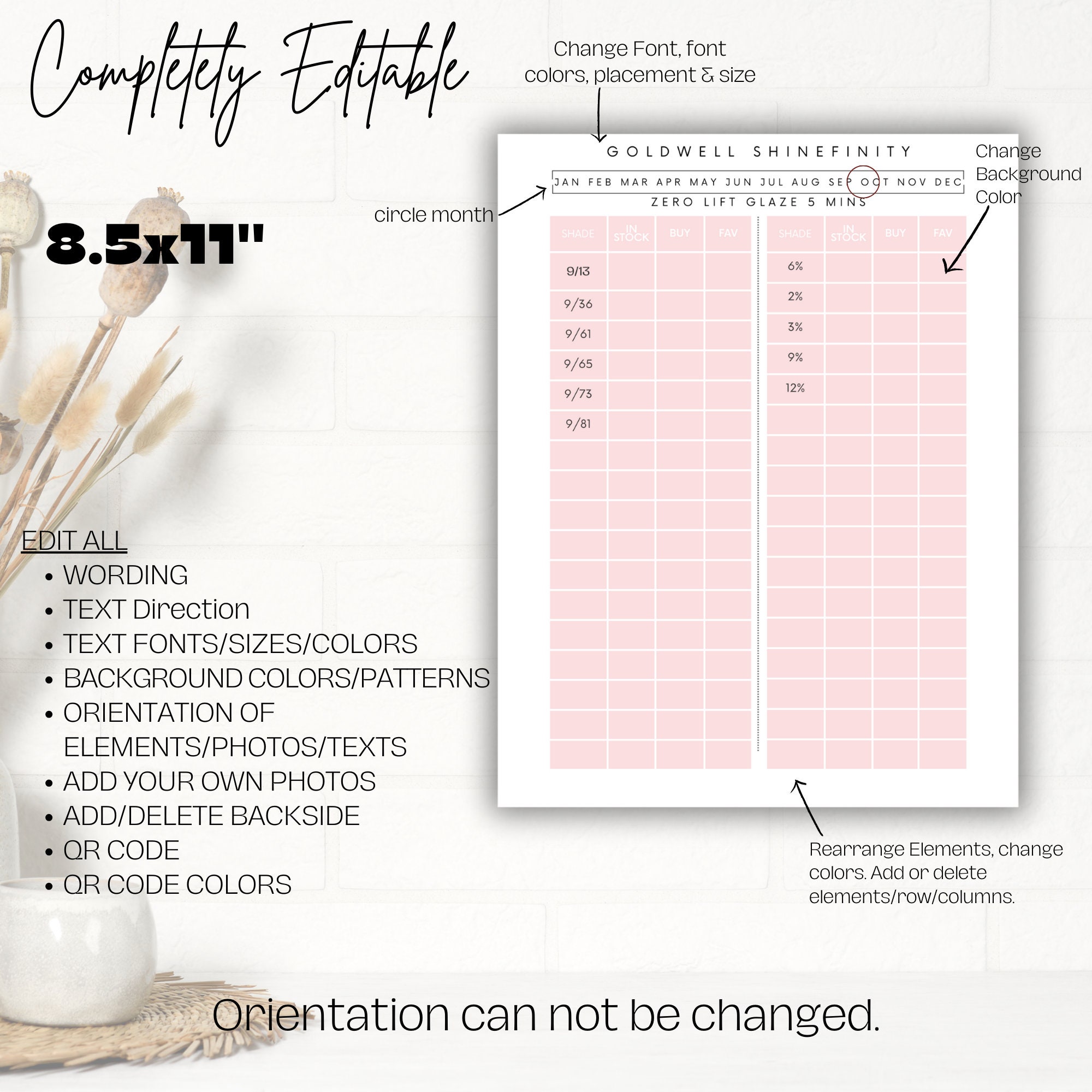 Wella Shinefinity Color Inventory List: Salon Hair Color Record ...