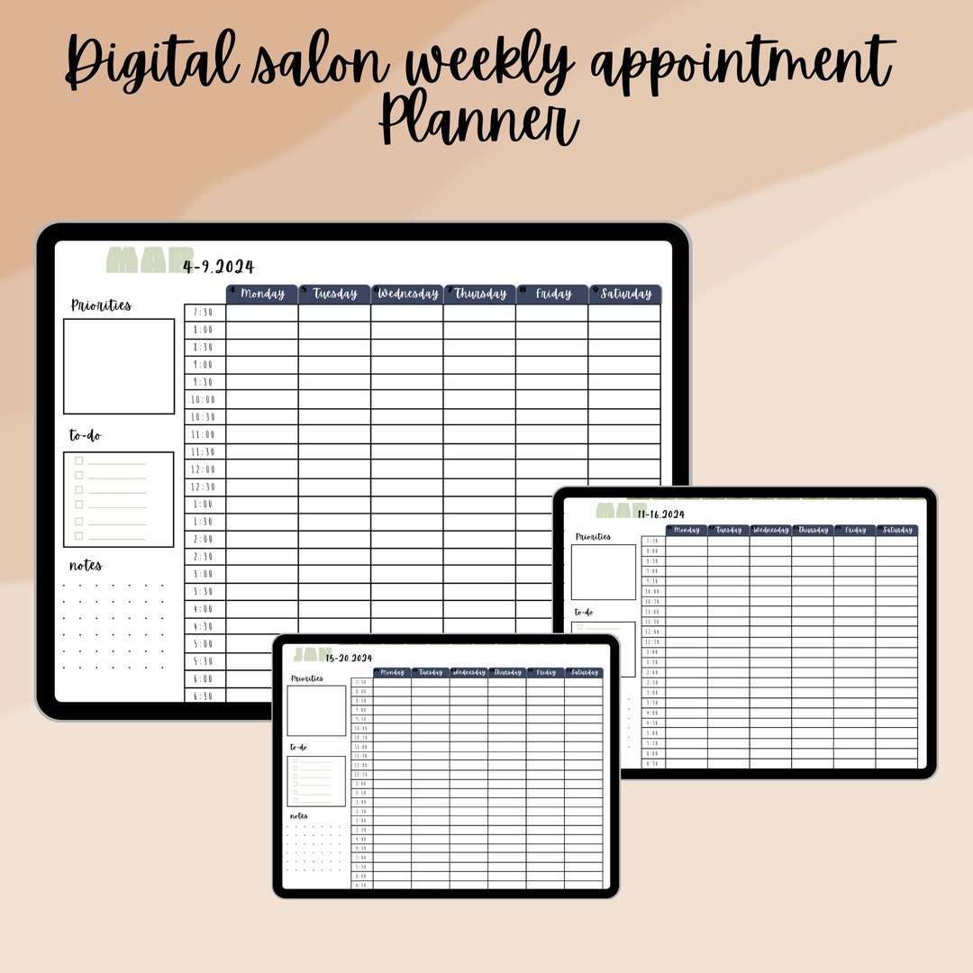 Digital Salon Appointment Planner: 2024 Weekly Calendar (digital ...