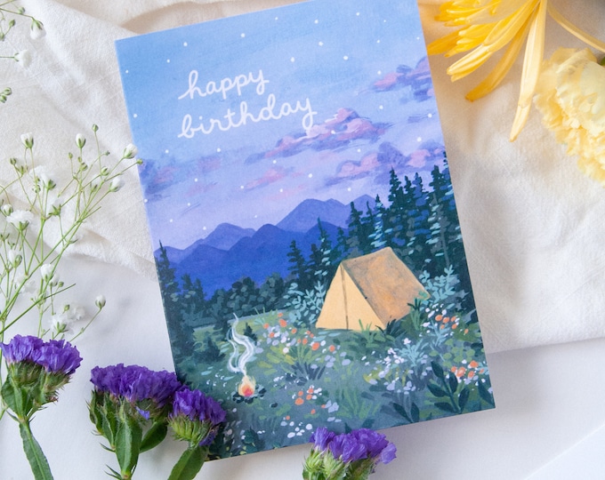 Camping Birthday Card | Illustration Greeting Card - Etsy