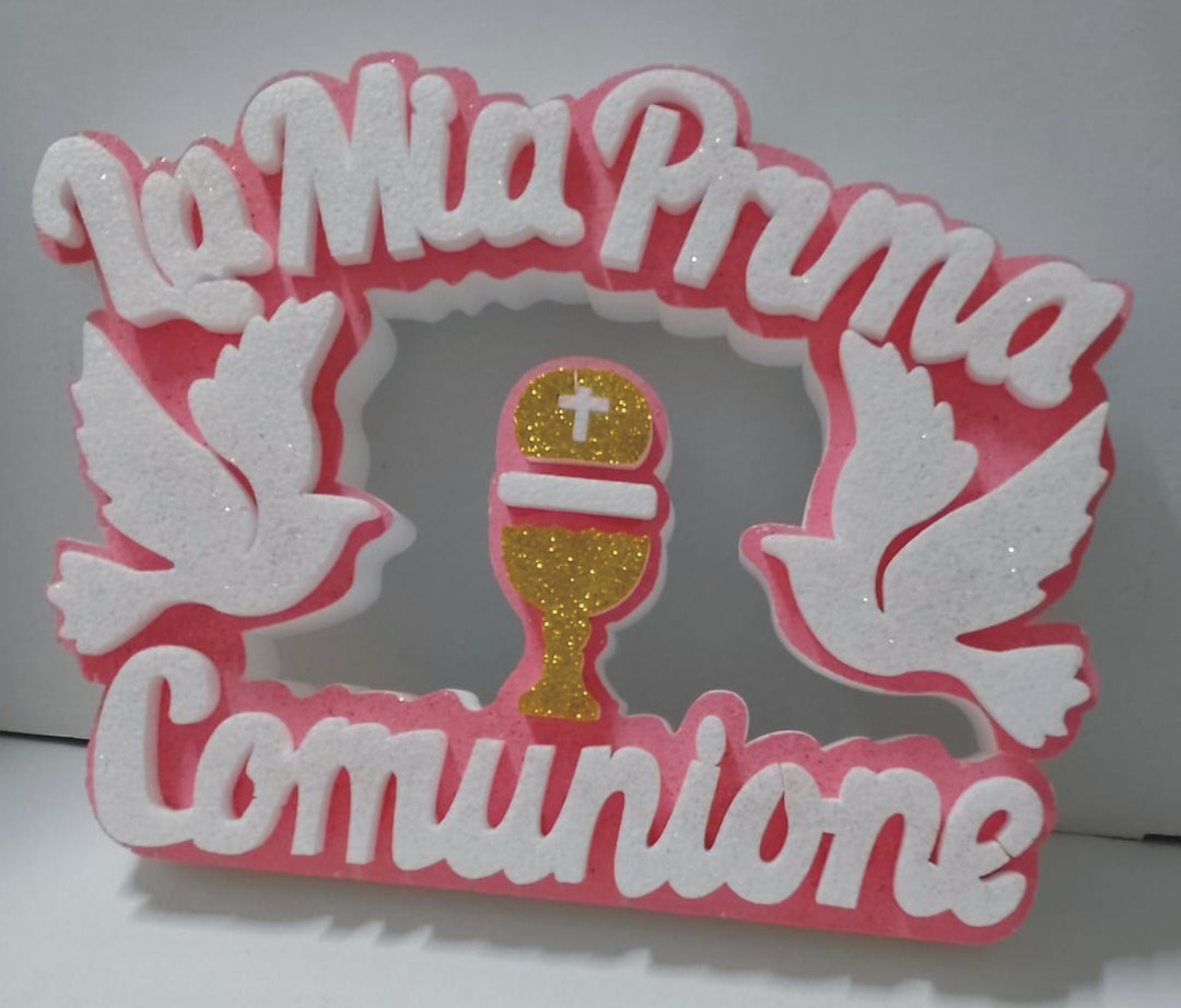 Sculpture Written First Communion Doves and Chalice Pink Background in ...
