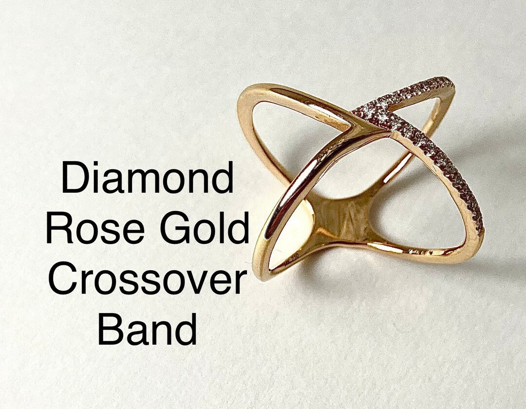 Diamond Pave Crossover Ring: 18kt Rose Gold Vintage Statement - Etsy
