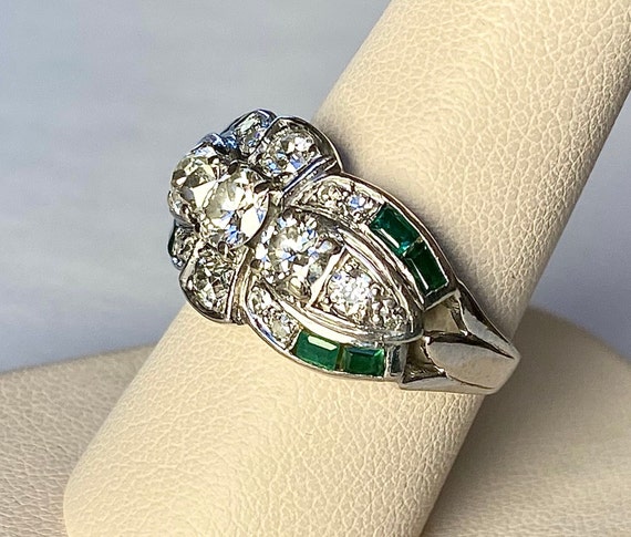 Diamond Antique Emerald White Gold Art Deco Ring, sol… - Gem