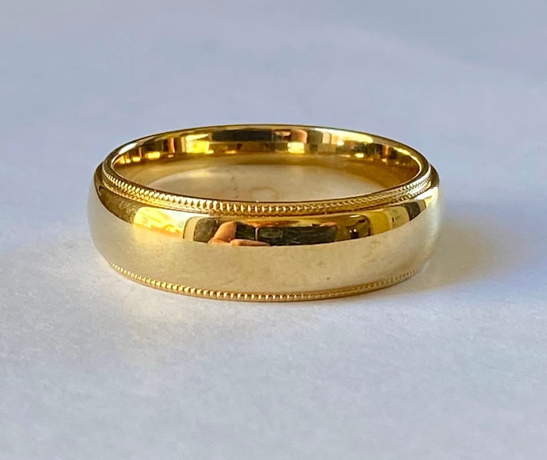 Gold Vintage Half Round Wedding Band, Solid 14 Kt Yellow Gold Band, 6 ...