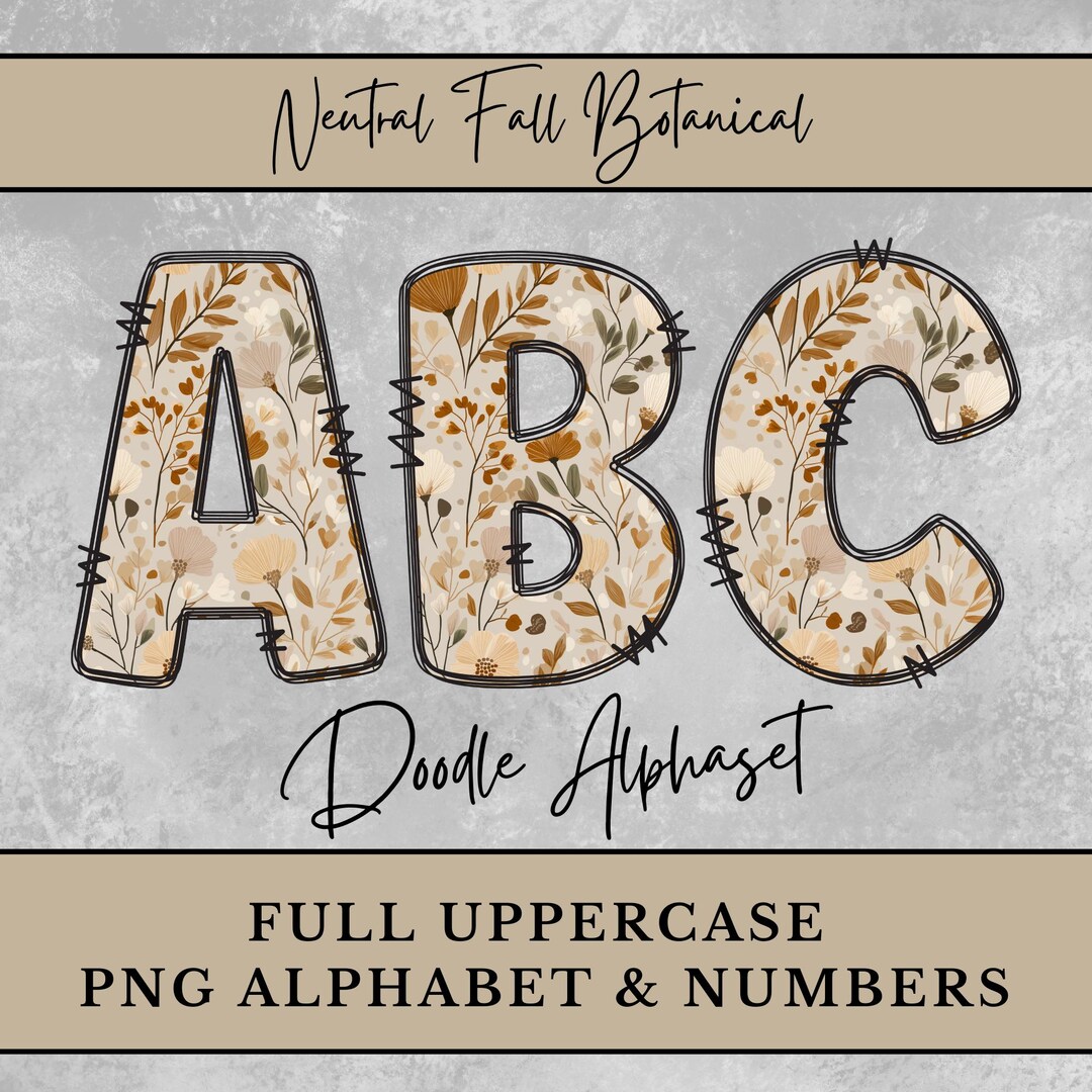 Neutral Fall Botanical PNG Alphabet, Floral Flower Doodle Letters T ...