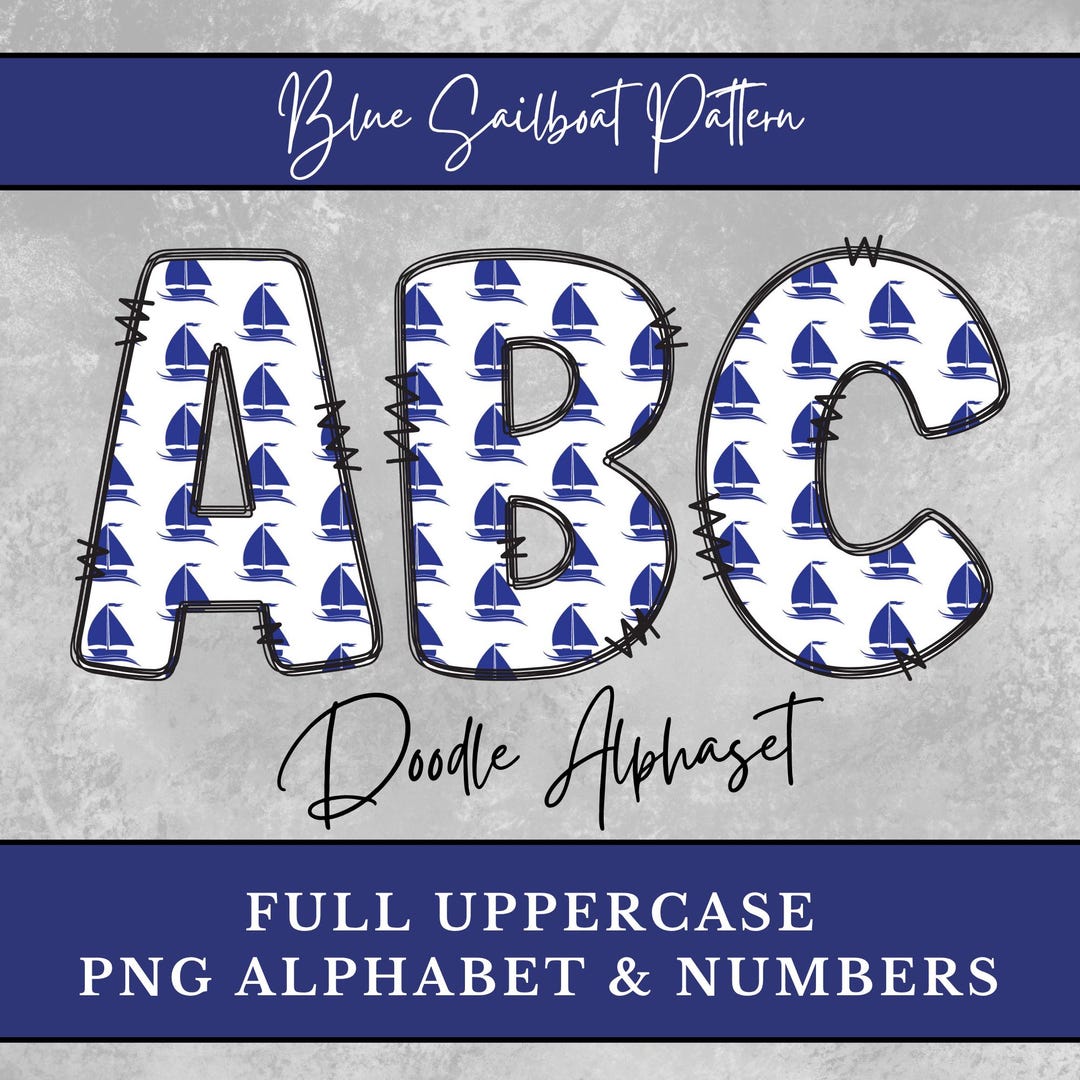 Blue Sailboat Alphabet Letters, Nautical Doodle Letters Shirt ...