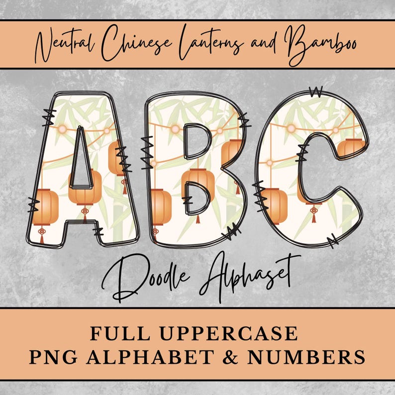Neutral Chinese Lanterns & Bamboo Doodle Letters, Asian Aesthetic ...