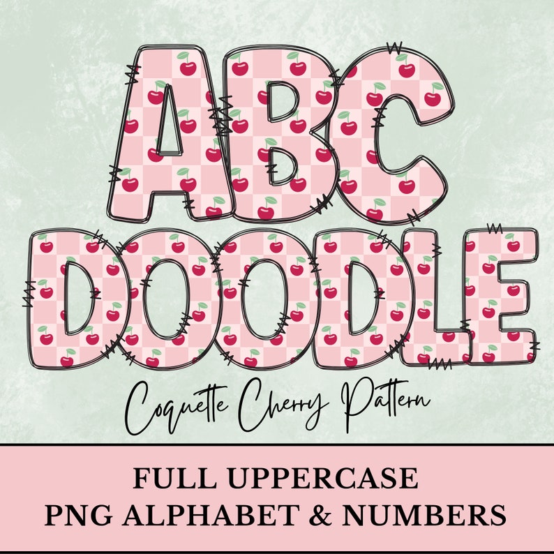 Pink Coquette Cherry PNG Alphabet, Girly Doodle Letters for Tshirt ...
