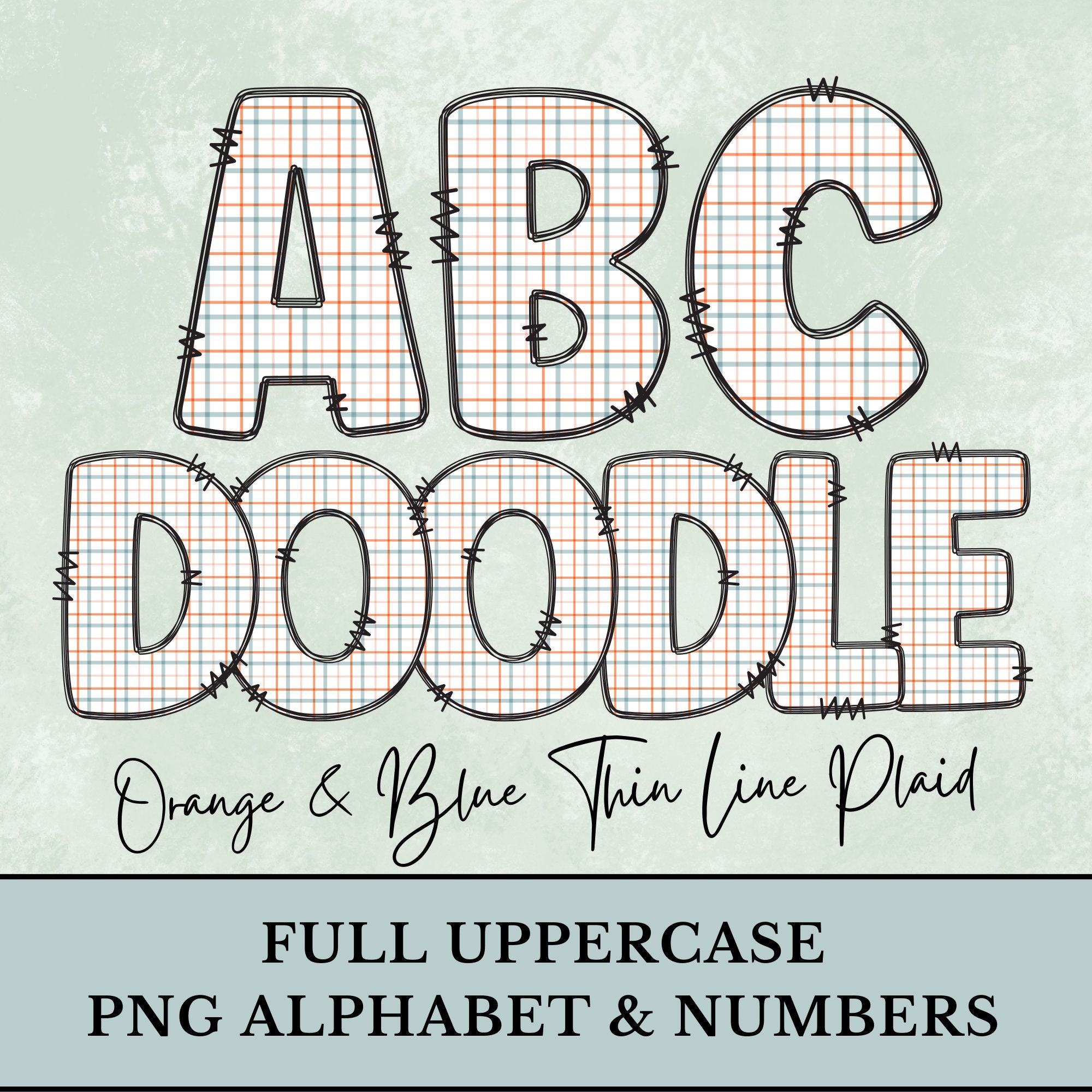 Orange and Blue Thin Line Plaid PNG Alphabet, Printable Doodle Letters ...